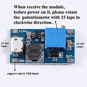 Eiechip dc to dc Step up Converter DC Voltage Regulator Voltage Converter Step Up dc Boost Converter USB Power Module Supply Module 2V-24V to 5V-28V 2A MT3608 Mico USB (Pack of 10)
