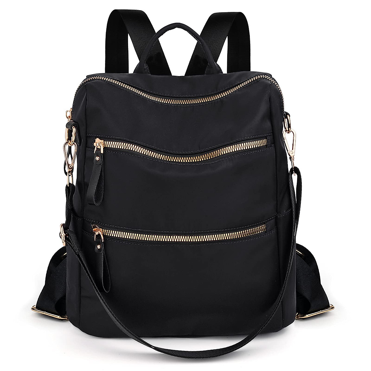 UTO Camo Waterproof Backpack for Women Durable Nylon Multipurpose Roomy Multi pockets Travel Business Shoulder Bag Black