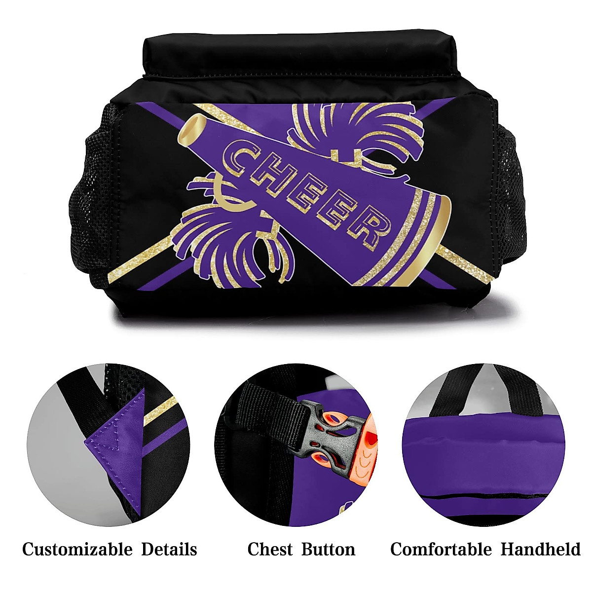 BigBigift Personalized Cheer Blue Black Cheerleaders Multifuction Backpack with Name Text for Women Men Gift, 12.2(L)x5.9(W)x16.5(H)inch