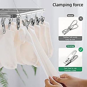 TOWOOZ Clothes Drying Rack with Clips, Stainless Steel Durable Clip and Drip Hanger Windproof Clothes Hanger Rack for Socks/Bras/Underwear/Towels, Portable Laundry Drying Rack (28 Clips, Silver)