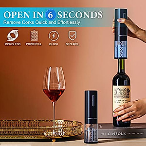 Electric Wine Opener with Charging Base, Moocoo Cordless Electric Wine Bottle Opener with 2-in-1 Aerator &Pourer, Foil Cutter, 2 Vacuum Preservation Stoppers, Display Charging Station for Easy Storage