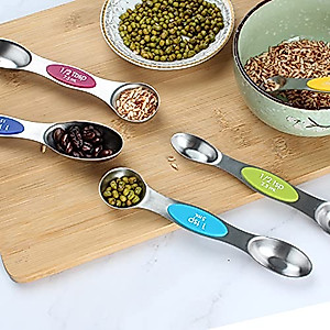 KUFUNG Kitchen Stainless Steel Baking Measuring Spoon &Cups Set for Dry or Liquid (5 pcs, Mixed Color)