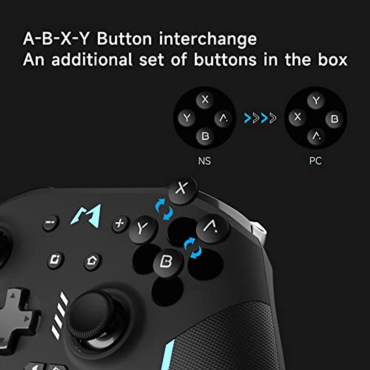 AKNES Switch Pro Controller for Nintendo Switch/Switch Lite/Switch OLED,Wireless Switch Controller with LED Color Light,Macro Programmable Buttons,Turbo,Vibration, Gamepads for PC,Android, IOS - Black