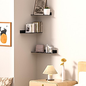 Wisfame Floating Shelves for Wall Set of 3, Black Metal Wall Shelves for Bathroom 11.8/13.8/15.7 in, Modern Small Adhesive Shelf for Living Room, Bedroom, Office, Kitchen