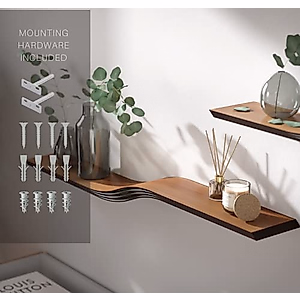 Floating Shelves with Hidden Mount, Wall Shelf with White Decor, Modern Furniture Made of Natural Wood, Geometric Wooden Shelf Office Bookshelves Bathroom Storage Bedroom (Cherry, 120cm (47.2 inch))