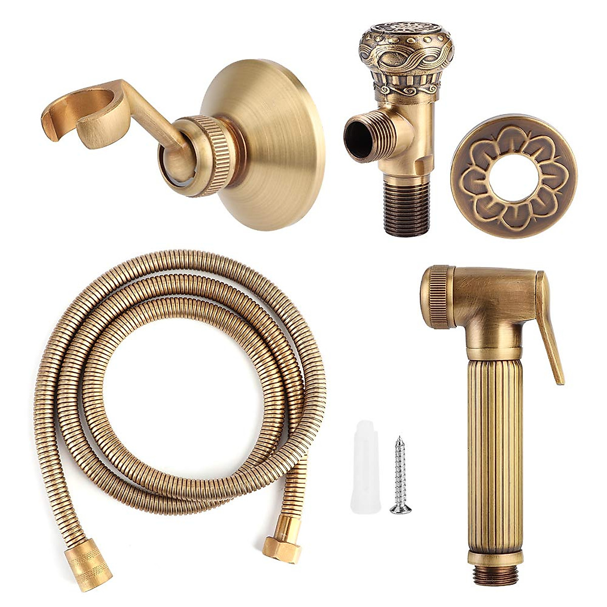 Bidet Sprayer Vintage Brass Handheld Bidet Sprayer Spray Head Bracket Hose Kit Bathroom Accessories