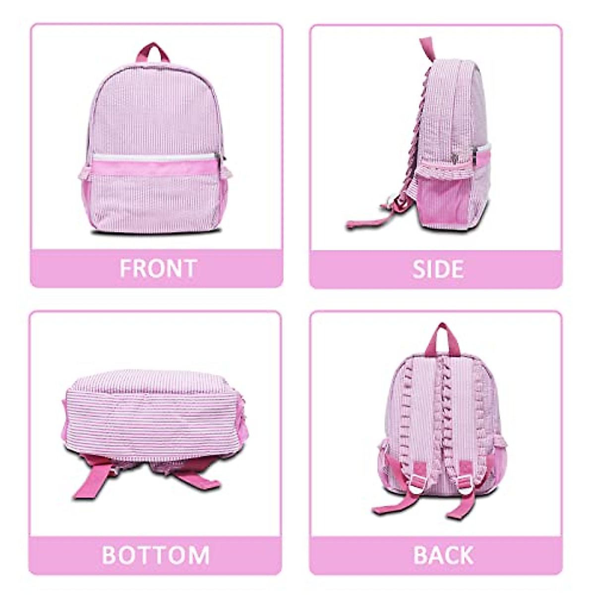 Gabigaba Toddler Backpack for Girls Seersucker Pleated Flower Edge Kids Lightweight Backpack Pink Mini Preschool Backpack (PINK)