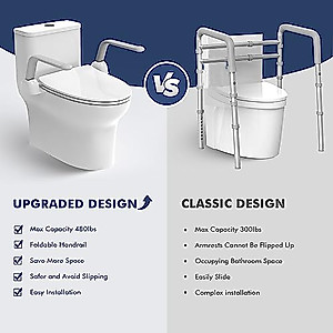 HEINSY Toilet Safety Rail, Heavy Duty Foldable Toilet Handrail, Aluminum Alloy Support Up to 480LBS Perfect for Elderly Senior Handicap Pregnant