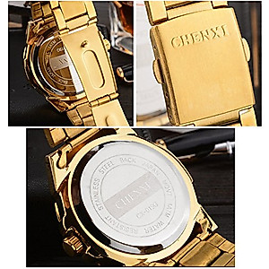 DREAMING Q&P Gold Men's Luxury Wrist Watches for Man,Black Face Stainless Steel Classic Business Golden Series Watch