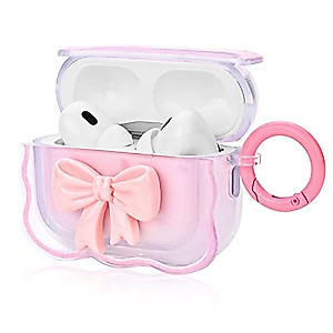 Cute AirPod Pro 2 Case with Keychain, 3D Pink Bow Design Soft Clear Protective Cover Compatible for AirPods Pro 2nd Generation 2022 Case for Women and Girls