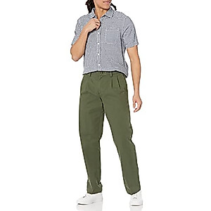 Amazon Essentials Men's Classic-Fit Wrinkle-Resistant Pleated Chino Pant (Available in Big & Tall), Dark Olive, 34W x 29L