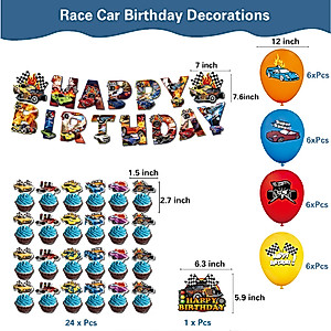 htwhvt 122 Pcs Hot Car Birthday Party Supplies,Included Banner,Backdrop,Tablecloth,Cake Topper,Cupcake Toppers,Balloon,Racing Car Tableware Set for Boy and Girl Wheel Party Decorations