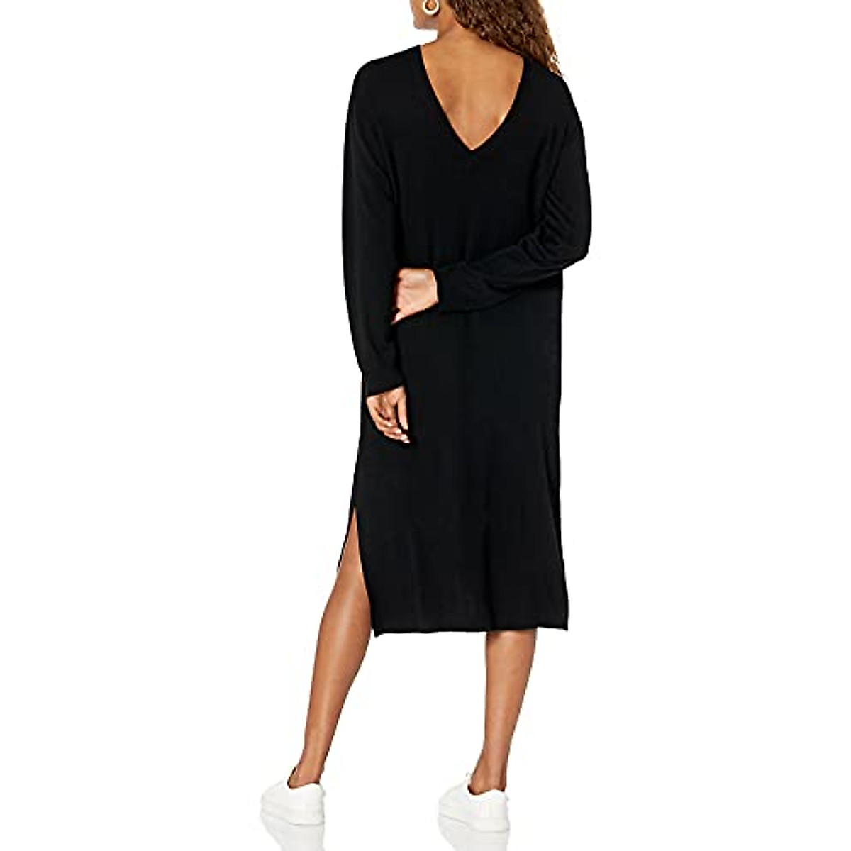 The Drop Women's Suki Rib Midi V-Back Dress, Black, XXL, Plus Size