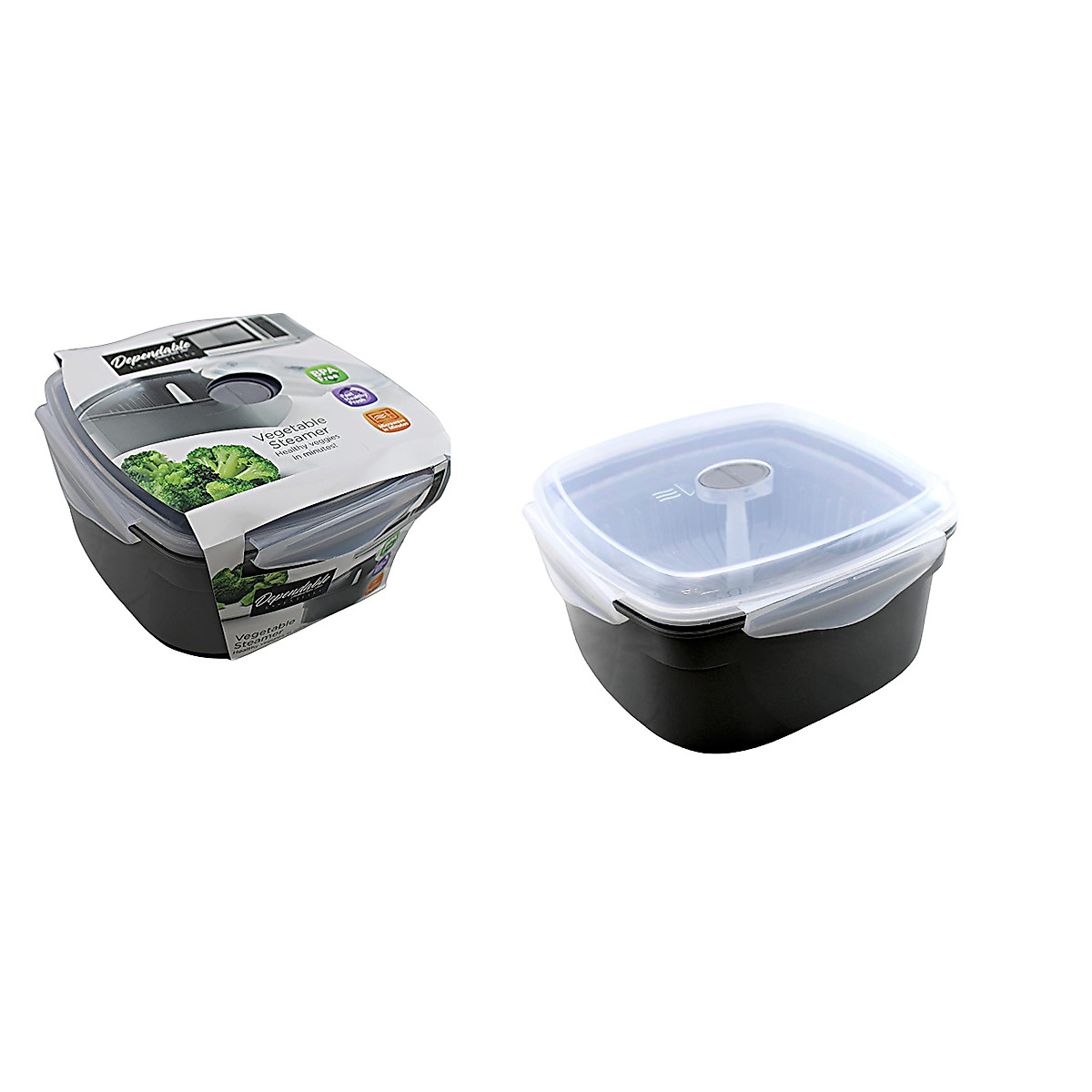 Dependable Industries BPA-Free Microwave Steamer: Cook Vegetables, Fish & Poultry with Removable Strainer & Locking Vent Lid - 2.47L