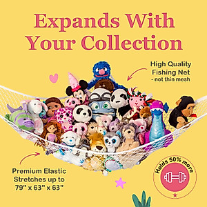 Lilly's Love Large Stuffed Animal Hammock | Corner Hanging Organizer, Stuffed Animal Storage | Easy to Hang Plushie Net w/Included Anchors & Hooks | Cute Room & Bedroom Decor (Rainbow, 2 Pack)