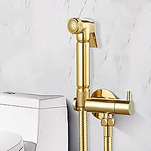Shower System, Handheld Bidet Sprayer for Toilet Gold Baby Cloth Diaper Sprayer Portable Brass Hand Held Toilet Bidet Sprayer Head with Bidet Hose for Feminine Wash, Pet Washing, Easy to Install