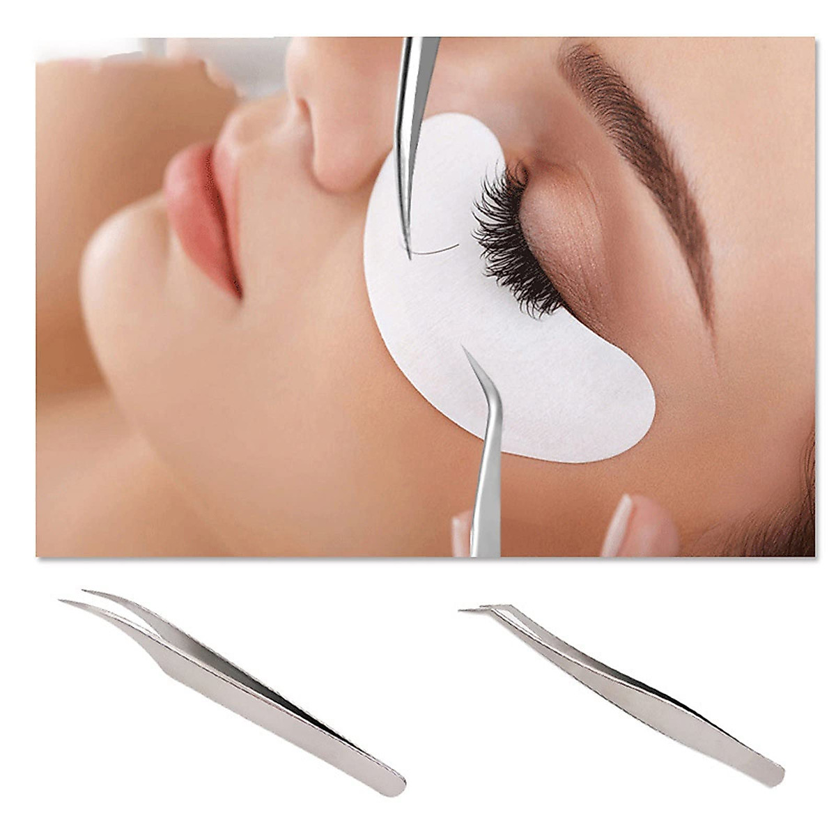 Eyelash Extension Tweezers Set of 2 pieces straight & curved Lash Extension Precision Tweezers, Professional Stainless Steel Precision Tweezers set