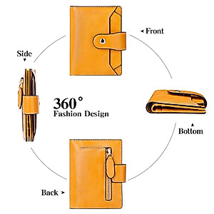 GOIACII Women Wallet RFID Blocking Leather Small Bifold Zipper Pocket Wallet Compact Card Case Purse with ID Window