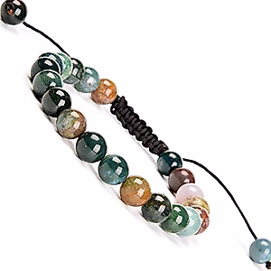Massive Beads Men Women Natural Indian Agate Braided Macrame Bracelet 8mm Crystal Healing (Indian Agate)