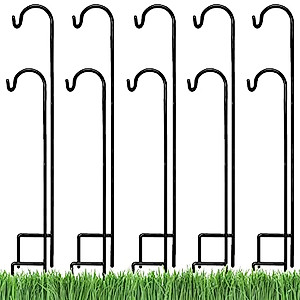 Ashman Shepherds Hook 10 Pack Black, 35 Inches Tall, Made of Premium Metal for Hanging Solar Light, Bird Feeders, Mason Jars, Garden Stake and Wedding Décor