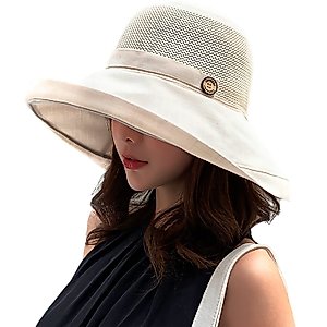 HUAMULAN Women Mesh Crown Wide Brim Sun Hats Summer UV Protection UPF Hat for Beach Hiking Garden Travel Lawn Work Chin Strap