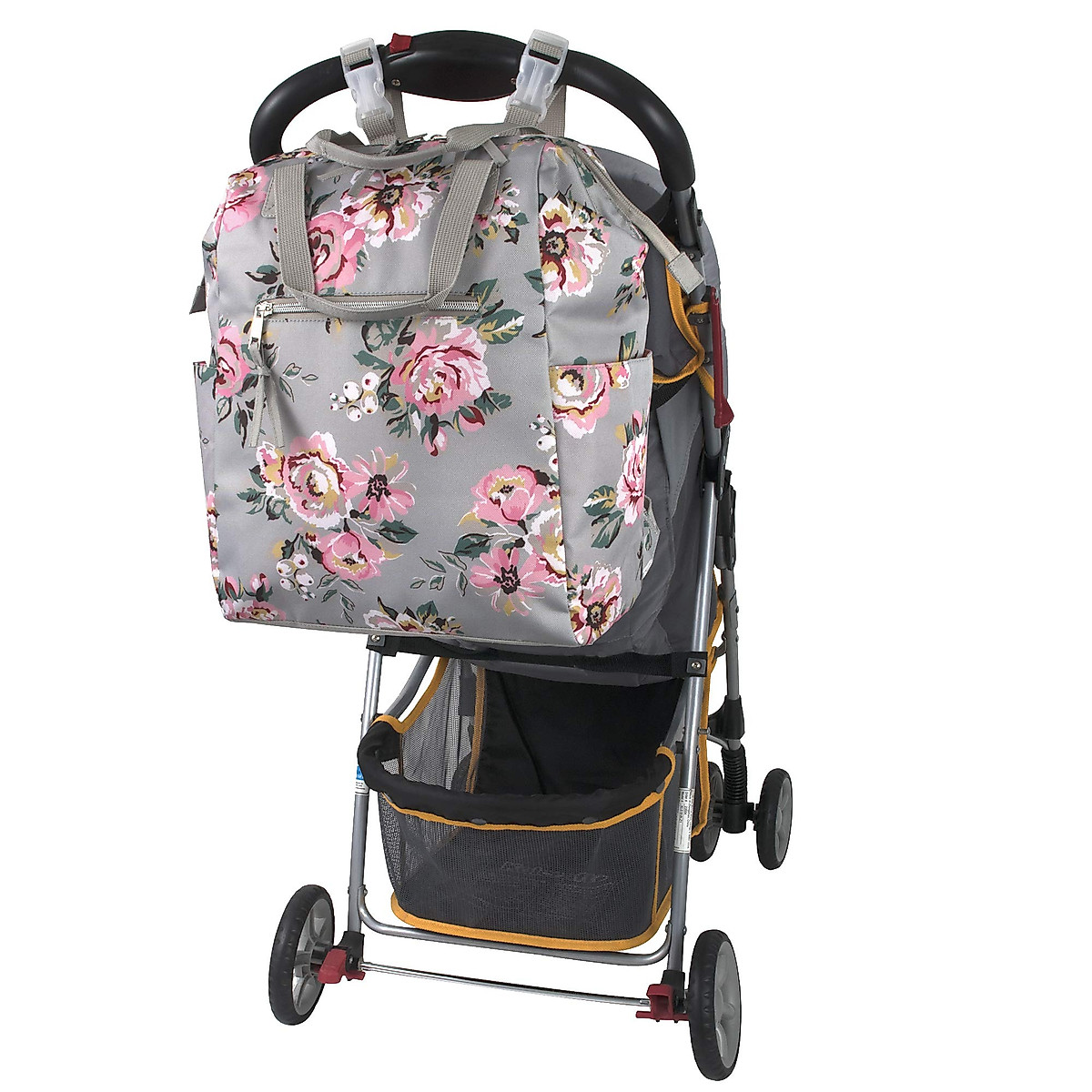 Wide Open Frame Diaper Bag Backpack and Nappy Travel Bag Tote with Changing Pad, Stroller Straps (Floral Frenzy)