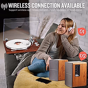 Turntable Record Player Bluetooth Built-in Phono Pre-amp 2-Speed Belt-Driven with Adjustable Counterweight Magnetic Cartridge Vinyl Recording via PC Turntables for Vinyl Records