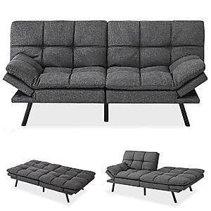 MUUEGM Memory Foam Futon Sofa Bed, Futon with Adjustable Backrests Armrests and Convertible, Modern Design Futon Couch for Living Room, Apartment, Office, Small Room, 71" Daybed Dark Gray