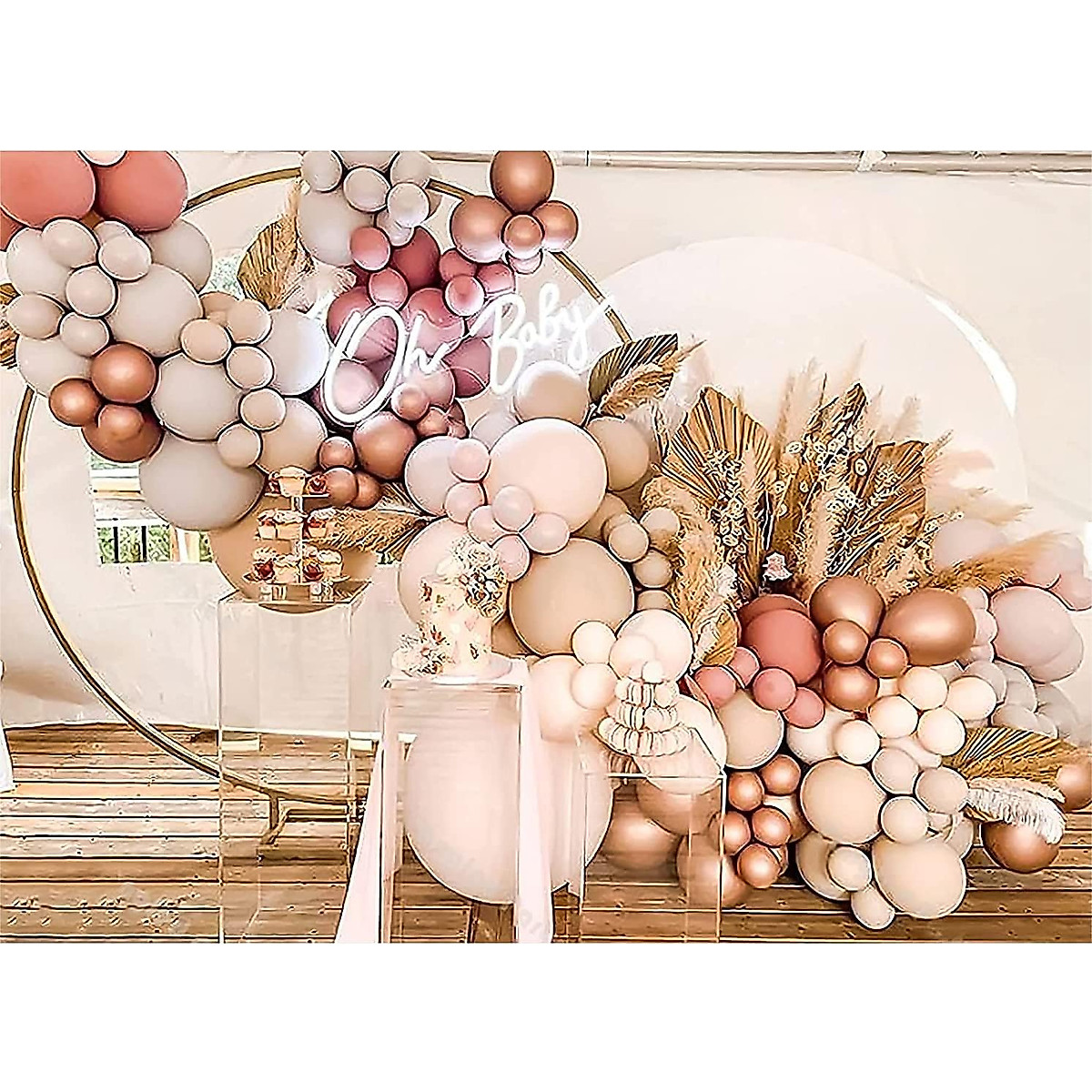 Boho Balloons Garland Arch Kit - Double Stuffed Dusty Rose Pink Rose Gold Cream Peach Apricot Latex Balloon Different Sizes 18 12 10 5In Neutral Ballon for Baby Shower Gender Reveal Party