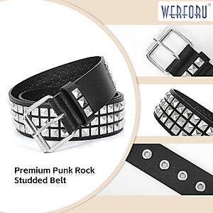 WERFORU Black Studded Belt, Punk Rock Rivet Belt for Women Men Gothic Belt for Jeans