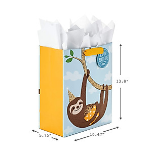 Hallmark 13" Large Kids Birthday Gift Bags Assortment with Tissue Paper - Sloth, Dinosaur, Unicorn (Pack of 3 Gift Bags, 9 Sheets of Tissue Paper)