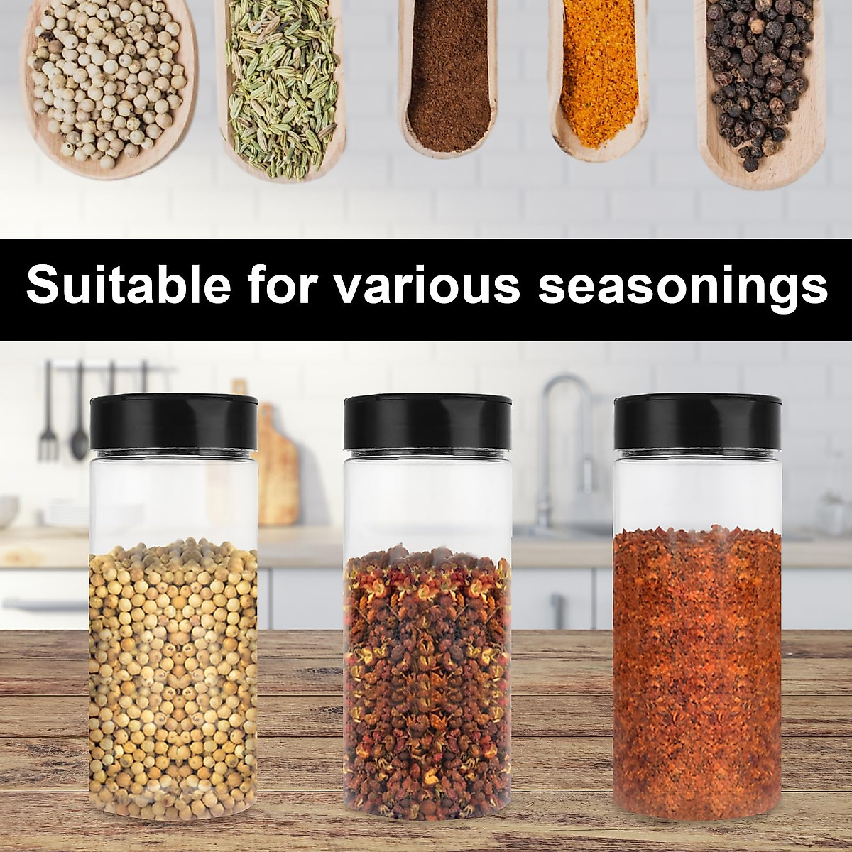 MUXHEL 12 Pcs 15 oz Plastic Spice Jars with Shaker Lids, Food-Grade Clear Seasoning Shaker Containers, Large Spice Containers for Spice, Powders and Herbs