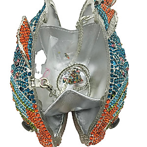 Boutique De FGG Fish Crystal Clutch Purse Formal Evening Bags Women Prom Clutch Bag Wedding Party Rhinestone Handbags,Mini,Orange&Blue