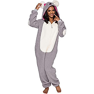 Funziez! Slim Fit Sherpa Adult Onesie - Animal Halloween Costume - Plush One Piece Cosplay Suit for Women and Men Koala