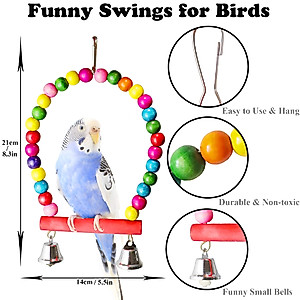 ESRISE 8 Pcs Parakeet Cockatiel Bird Toys, Hanging Bell Pet Bird Cage Hammock Swing Toy Wooden Perch Chewing Toy for Budgerigar, Conures, Love Birds, Finches, Mynah
