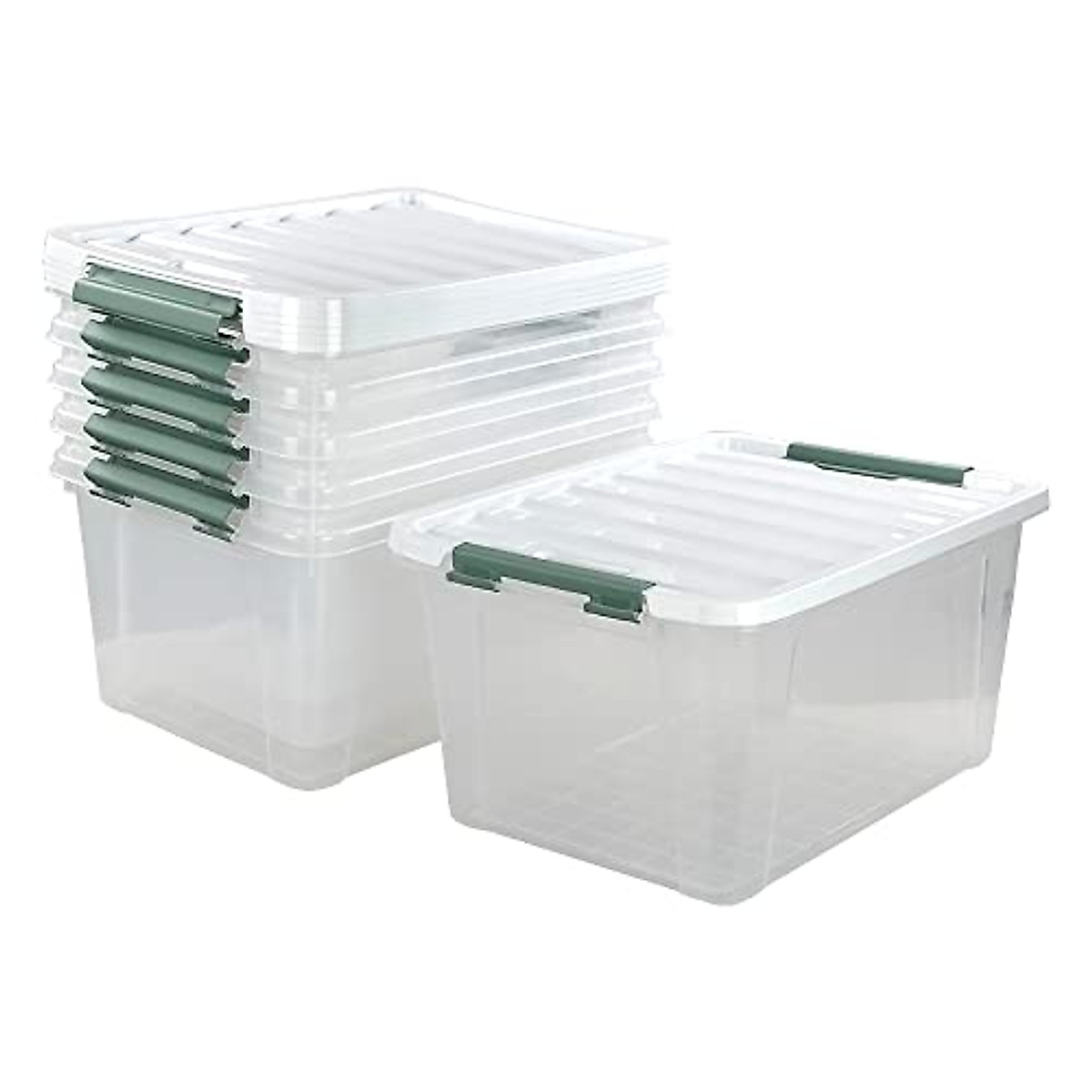 Pekky 6 Packs Clear Large Storage Containers Bins with Lid, Multipurpose 35 Quart Plastic Latch Box Tote