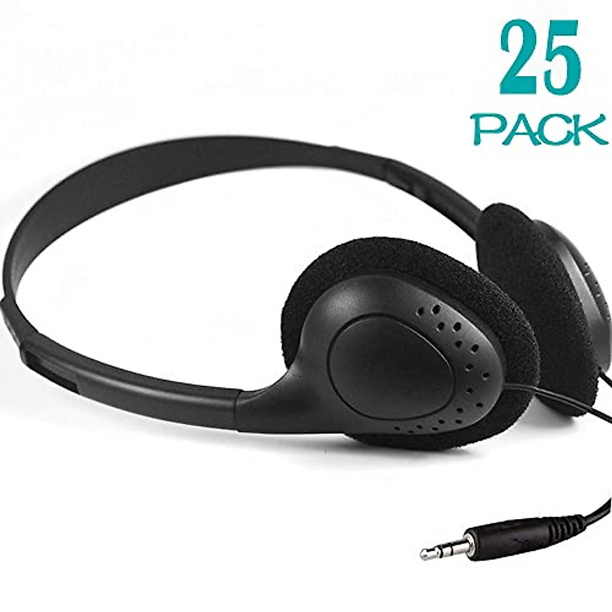 Hongzan Bulk Headphones Earphone Earbud for Classroom Kids, Wholesale 25 Pack Over The Head Low Cost Headphones in Bulk Perfect for Schools,Libraries,Museums,Hotels,Hospitals,Gym and More (Black)