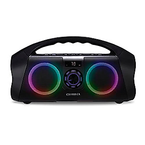 AIWA Portable Boombox - Waterproof Bluetooth Speaker, Rechargeable Wireless Boombox with Multi Color LED Lighting and Digital Display, AUX Input and Carry Handle, 15 Hour Playtime