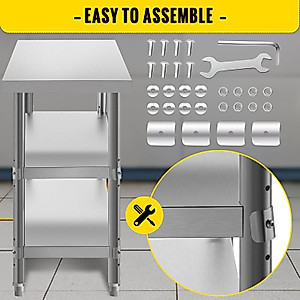 Commercial Stainless Steel Outdoor Food Prep Table with Adjustable Undershelf - Heavy Duty Kitchen Work Table for Garage, Home, Warehouse, and Kitchen