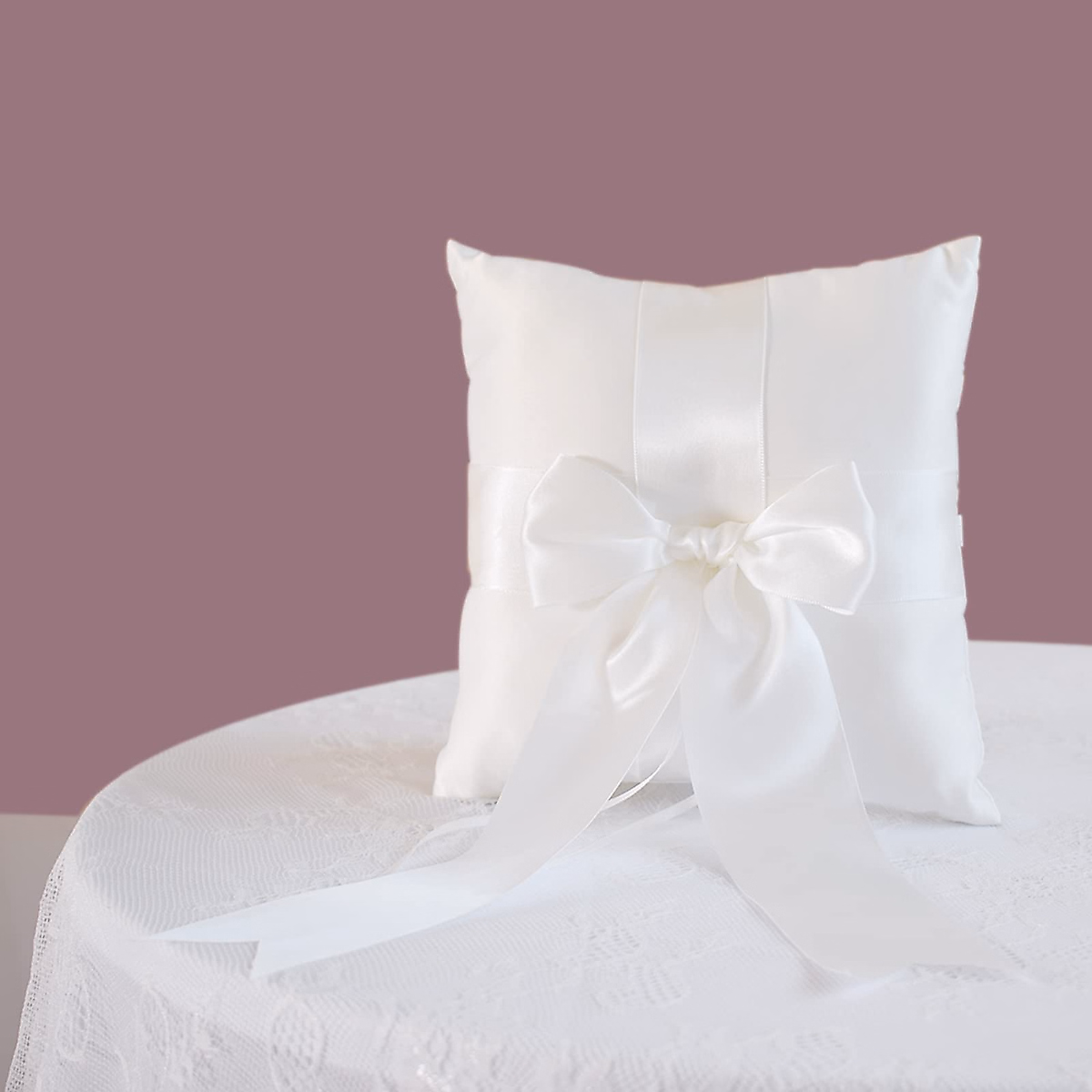 STAFUNI Wedding Ring Pillow, Ivory Ring Bearer Pillow, Simple Collection of Big Bow, Ring Bearer Holder for Wedding Party Ceremony