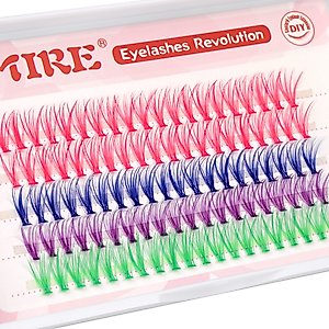 Colored Lash Clusters Individual Eyelashes 100Pcs DIY Eyelash Extensions 4 Colors Pink Lashes 14mm 3D Effect Individual Eyelashes Clusters Natural Look CC Curl Wispy Extension Reusable Pack by JIMIRE