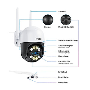 ZOSI 2pack C289 2K WiFi PTZ Security Camera,Person Vehicle Detection,Auto Tracks Human,2 Way Audio,Night Vision,Floodlight Siren,3MP Pan/Tilt Outdoor Indoor Cam,SD Card & Cloud Storage,5X Digital Zoom
