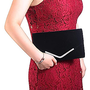 BBjinronjy Women Clutch Purse Evening Bag Prom Handbag With Detachable Chain for Wedding Velvet Elegant (Black)