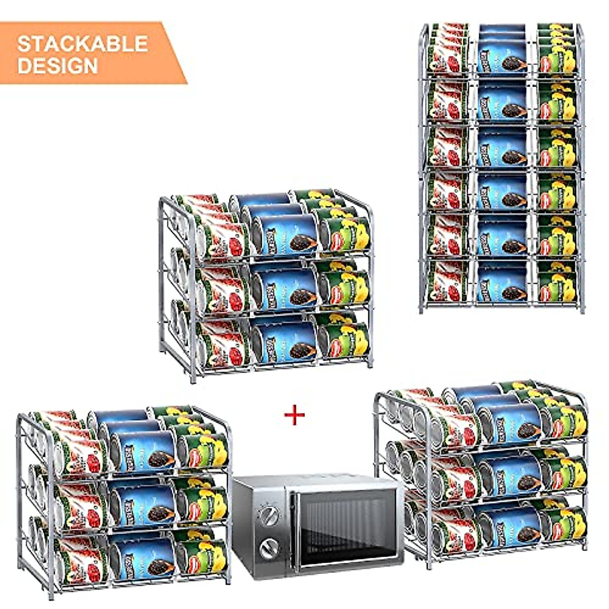MOOACE 2 Pack Stacking Can Rack Organizer, 3 Tier Stackable Can Storage Dispenser Holder for 36 Cans (Each)