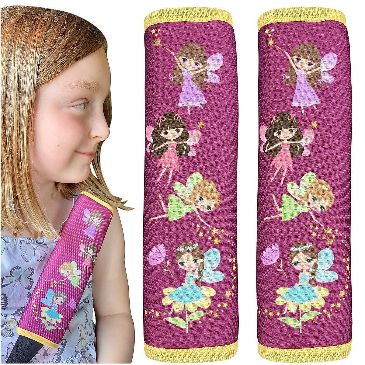 2X HECKBO car Seatbelt Protector with Fairy Fairies for Children Boys Girls, Belt Shoulder pad Pads, car seat Belt Protection, Safety seat Belt pad Pillow, Kids Belt Padding - 2.36“ x 8.27“