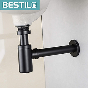 BESTILL Bottle P Trap Drain Kit for Bathroom Basin Sink, Matte Black