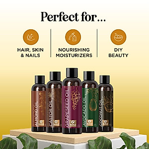 Pure Carrier Oils for Essential Oils - DIY Skin Care Set with Hair Oils Skin Oils for Body Care Moisturizers for Face and Body plus Nail Care - Anti Aging Skin Care DIY Beauty Products Carrier Oil Set