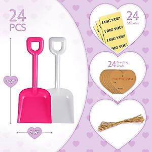 24 Pack Valentine's Greeting Cards With Plastic Toy Shovels,24 I Dig You Stickers,24 Ropes,24 Valentines Day Cards,Prizes For School Classroom,Kids Exchange Gifts,Party Favors,Kids Sand Shovels