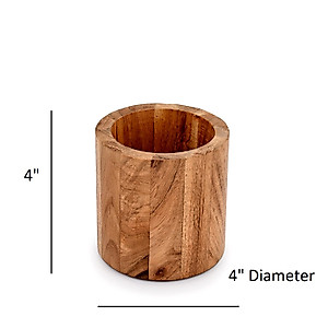 NIRMAN Acacia Wood Pencil/Pen Holder for desk, Round Desktop Organizer for Desk Multi Purpose Use for Home School Office Supplies (4" x 4" x 4")