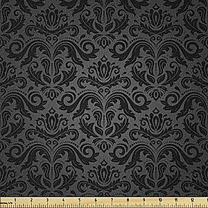 Ambesonne Dark Grey Fabric by The Yard Black Damask and Floral Elements Oriental Antique Classcial Decorative Design Ornament Stretch Knit Fabric for Clothing Sewing and Arts Crafts 2 Yards Grey Black